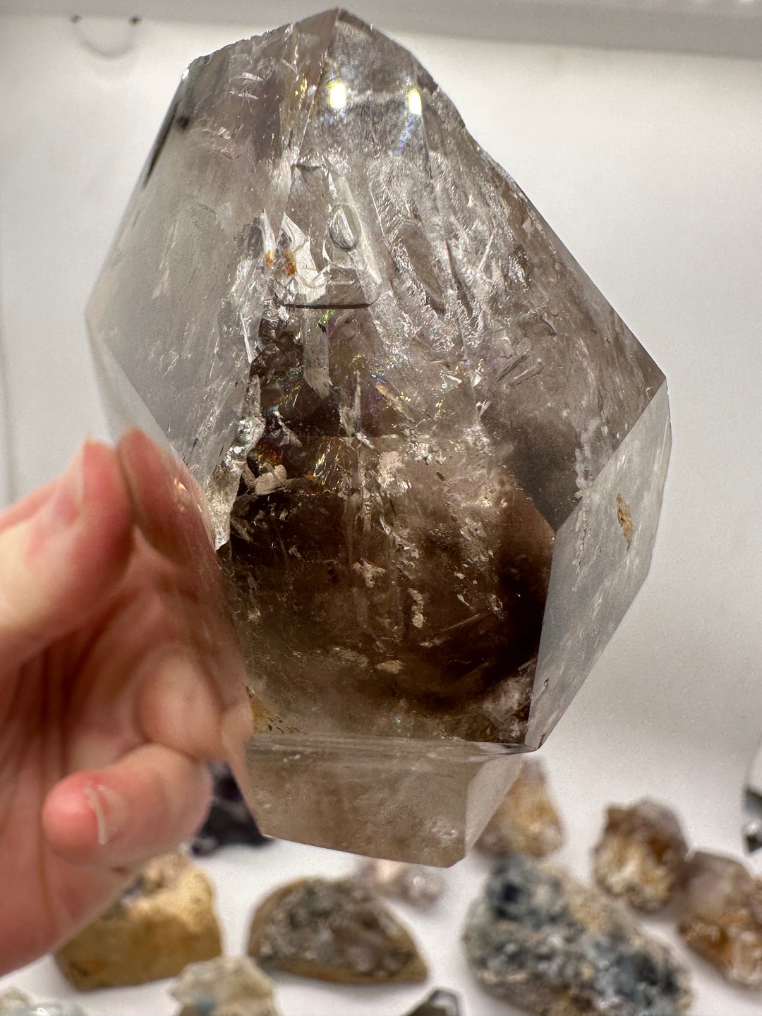 A Smoky Quartz Crystal Purple Phantom Amethyst With 2 Moving ENHYDROS ...