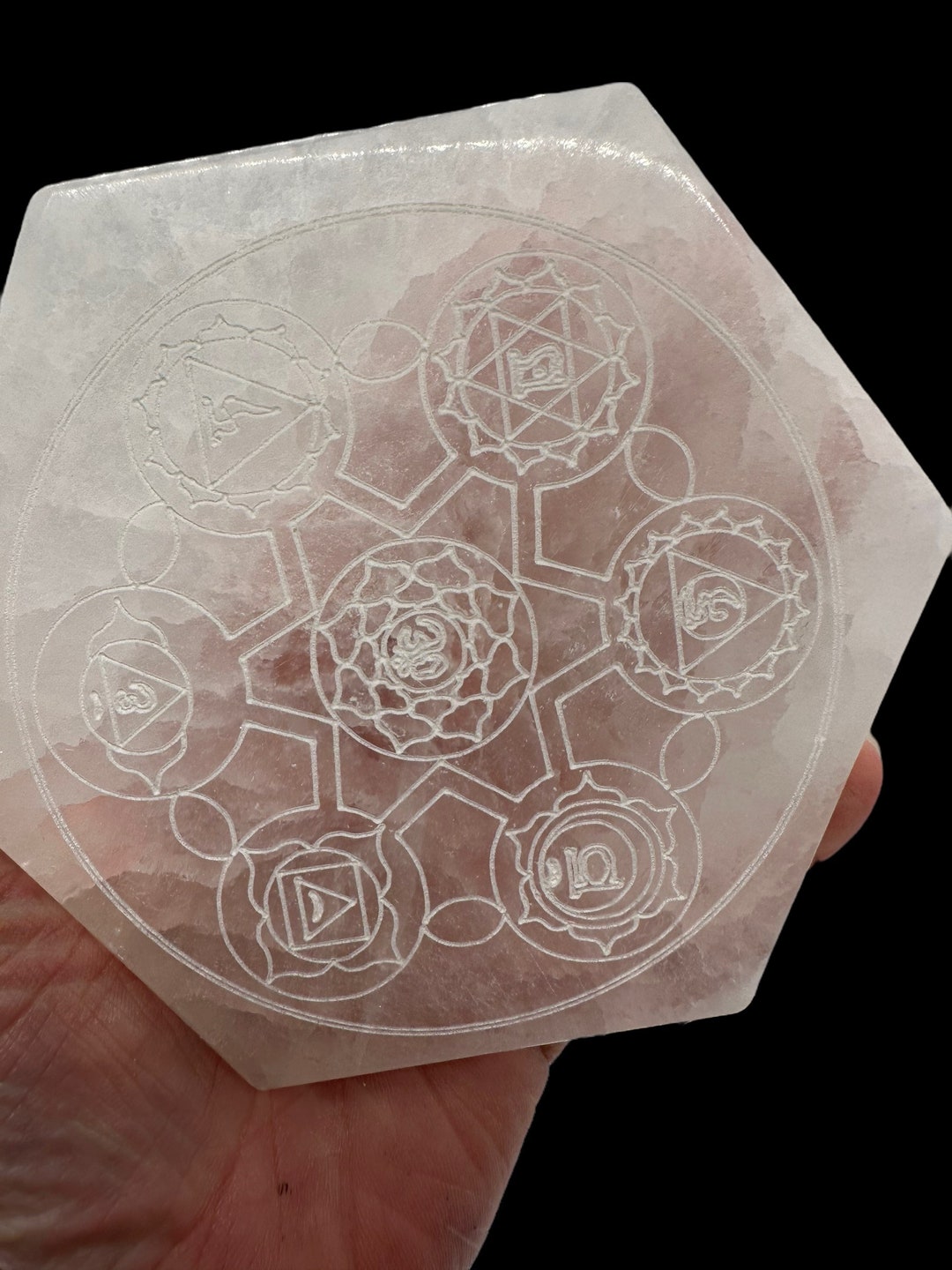 Etched Hexagonal SELENITE Charging Plate Chakra Reiki Cleansing ...