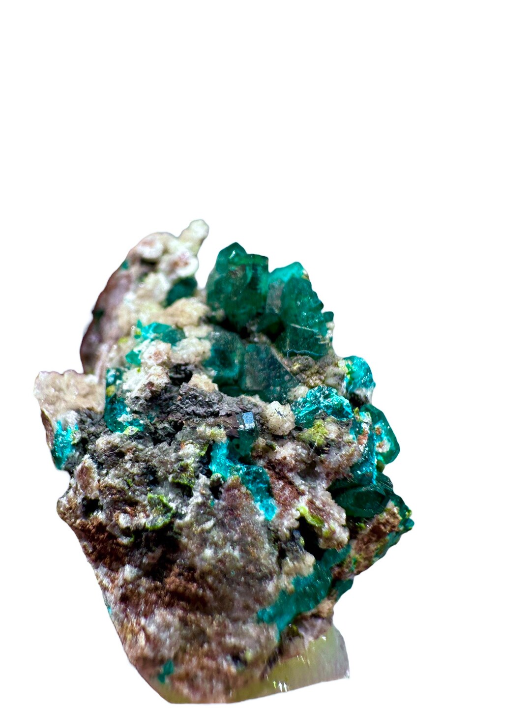 A DIOPTASE Raw Crystal With Epidote on Matrix Crystals Mineral Specimen ...