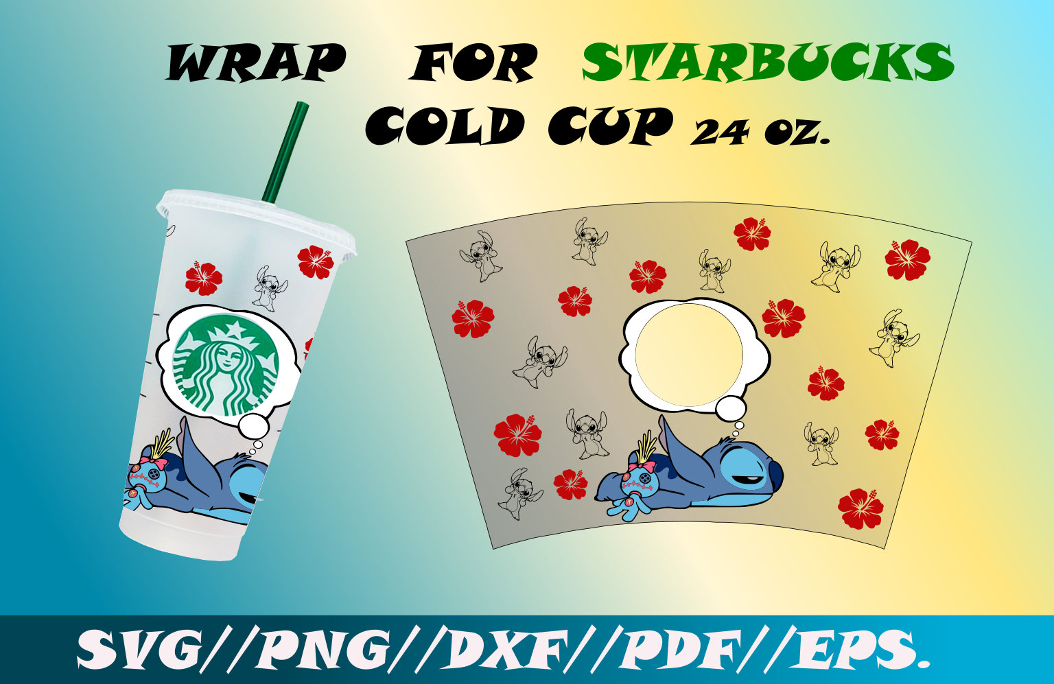 Stitch Full Wrap svg Full wrap for Starbucks Venti Cold Cup - Etsy España