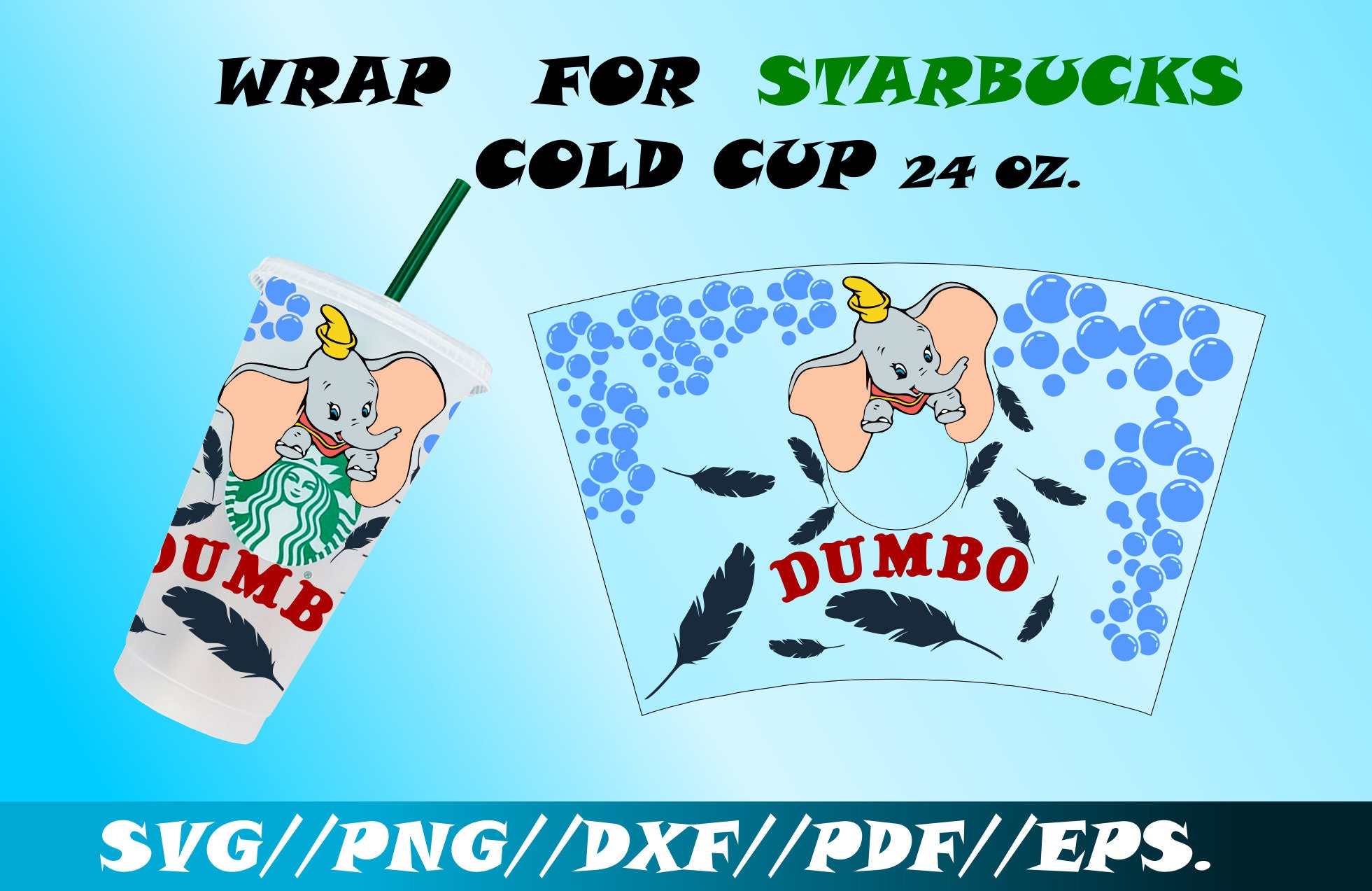 Dumbo Full Wrap Svg, Full Wrap for Starbucks Venti Cold Cup Svg ...