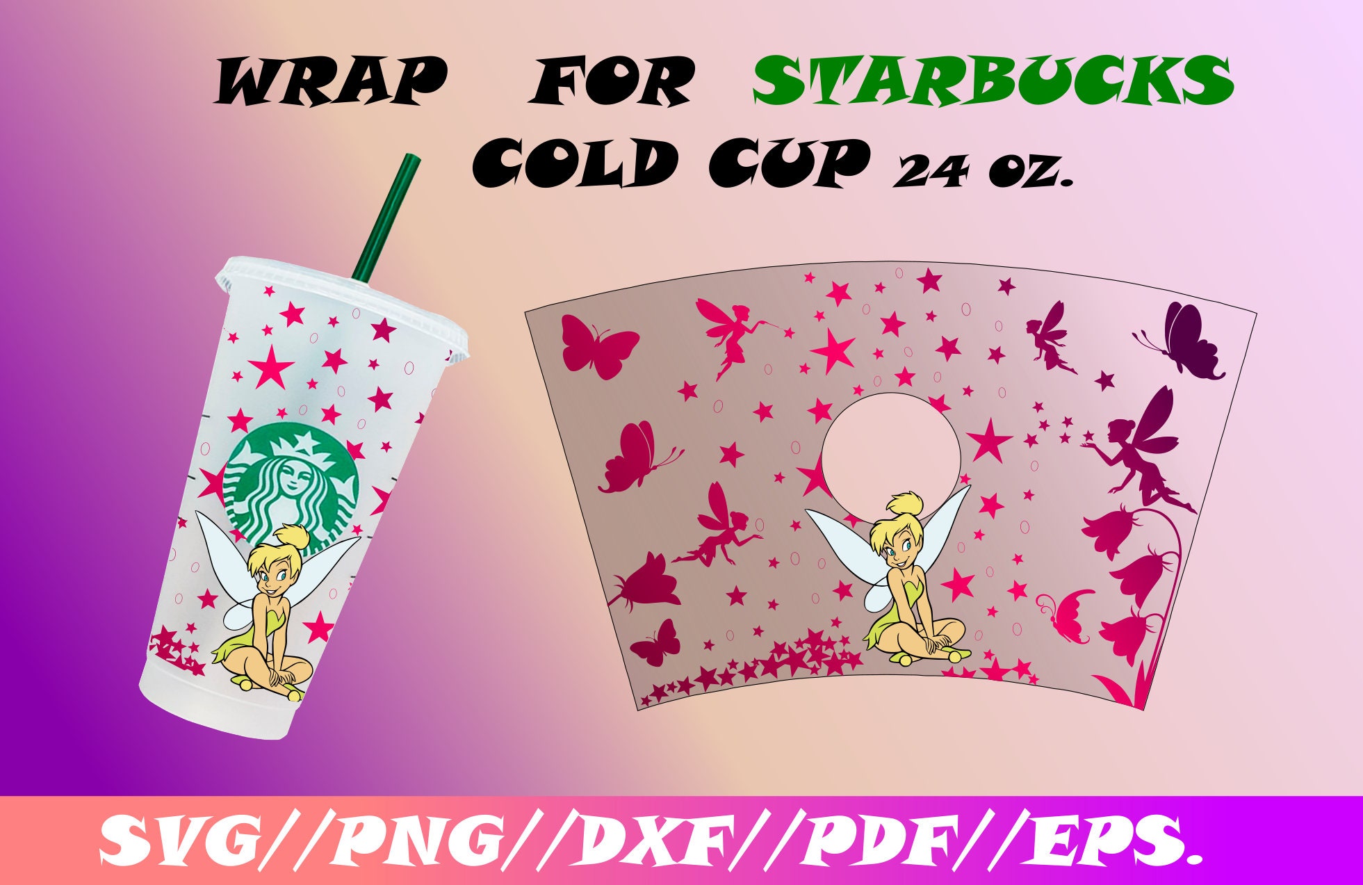 Tinkerbell Full Wrap Svg Full Wrap for Starbucks Venti Cold | Etsy
