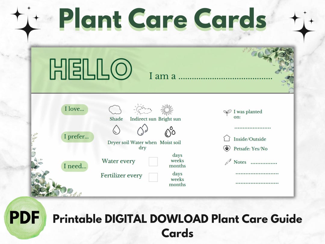Plant Care Guide Cards GREEN , Plant Shop Tags, Indoor/outdoor Plant ...