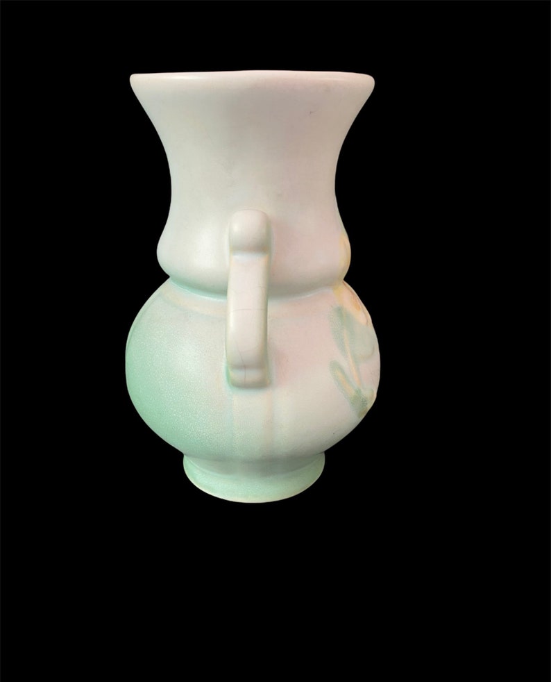 Weller Art Pottery Panella Pastel Green 6 Inch Double Lyre Handled Vase ...