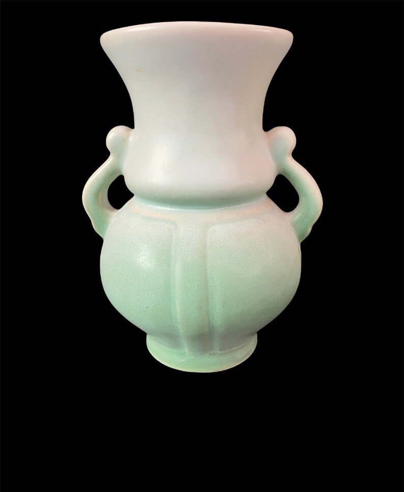 Weller Art Pottery Panella Pastel Green 6 Inch Double Lyre Handled Vase ...