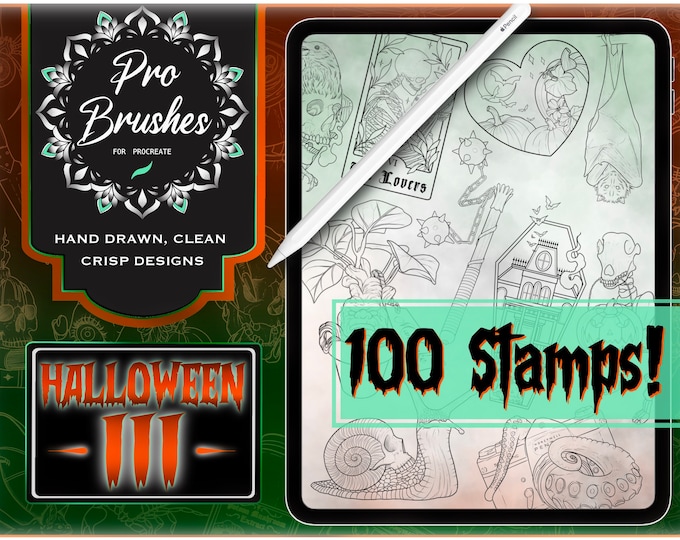 Halloween Tattoo Flash Procreate Stamps Brush Bundle for iPad Halloween ...