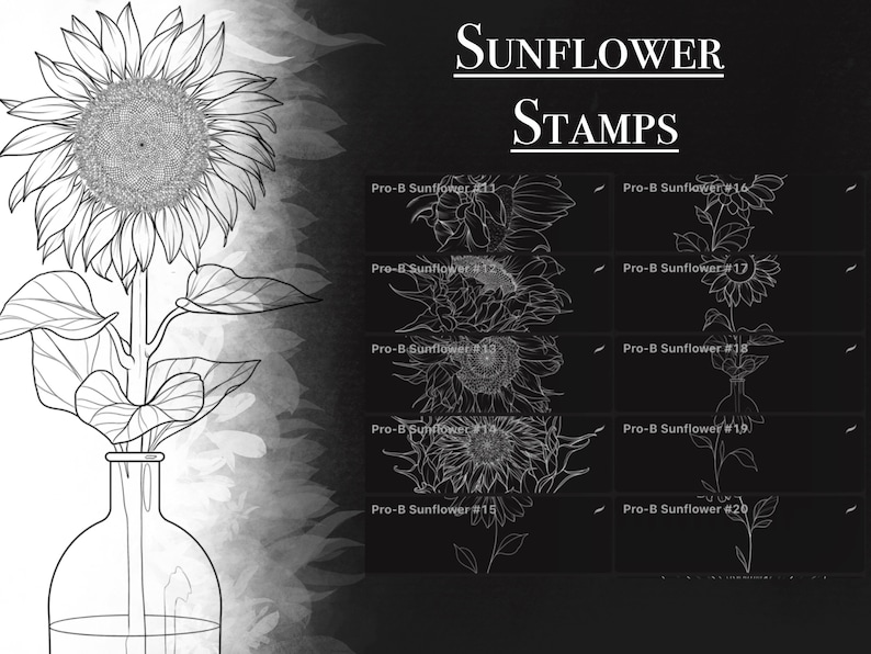 Sunflower Procreate Stamps for Tattoos: 30 Very Detailed Flower Tattoo ...