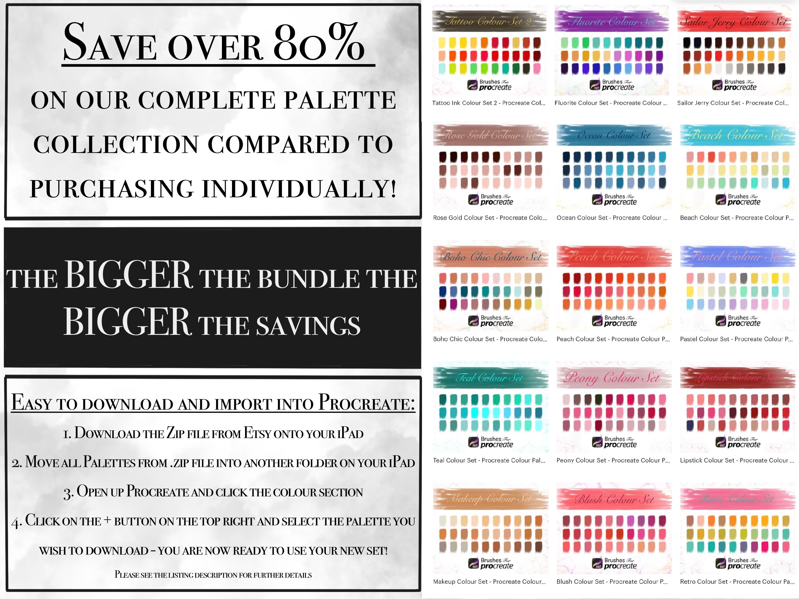 Massive Colour Set Bundle huge Set 1&2 Procreate Colour Palettes 66 ...