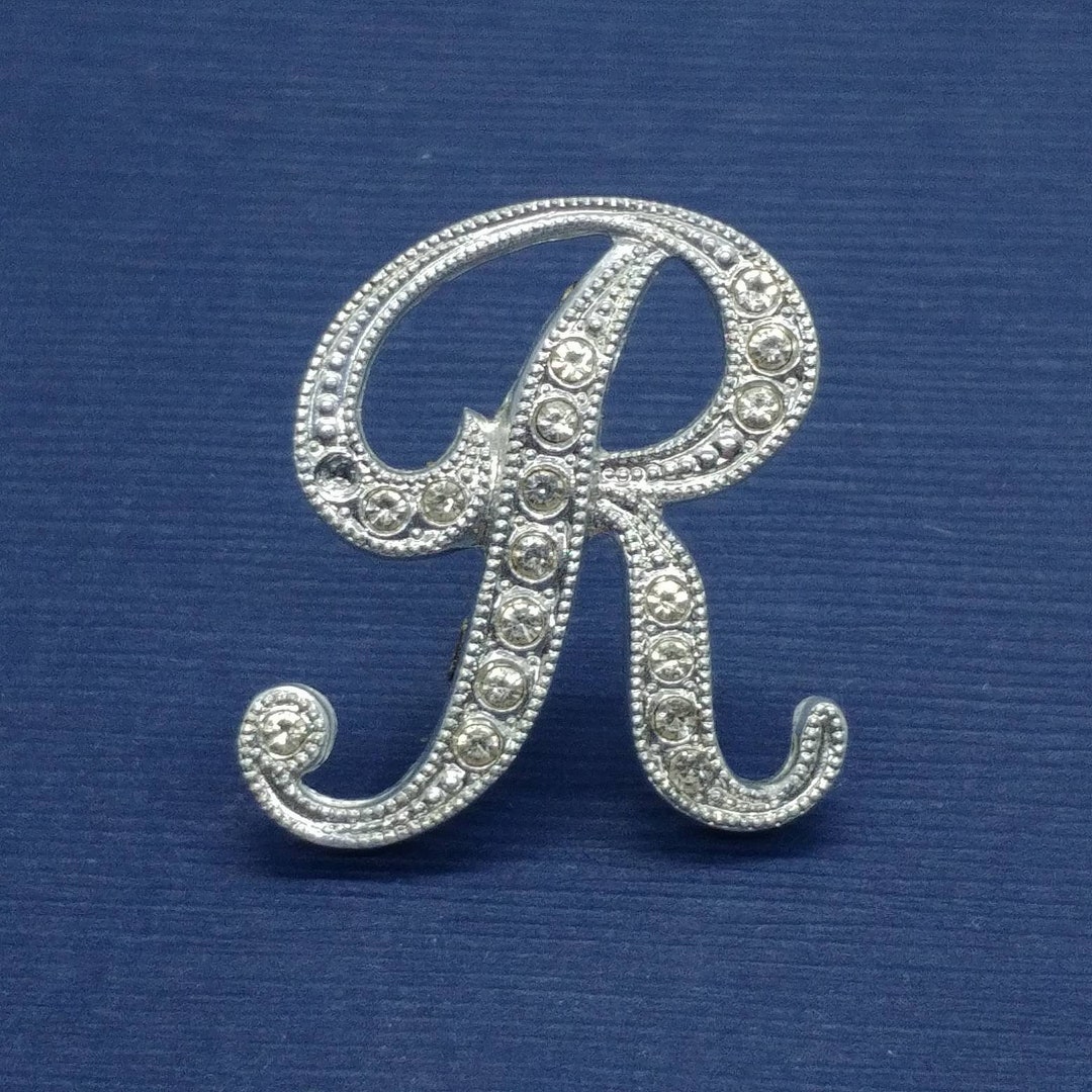 Vintage Brooch/pin Letter R Monogram Silver Tone With Rheinstones - Etsy