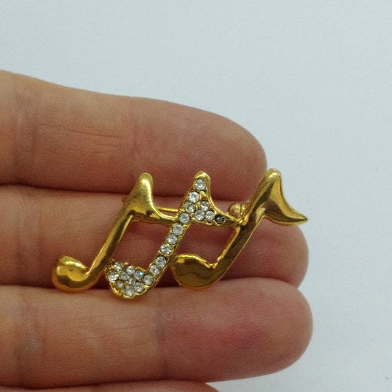 Vintage musical ,notes treble clef brooch gold tone - Gem