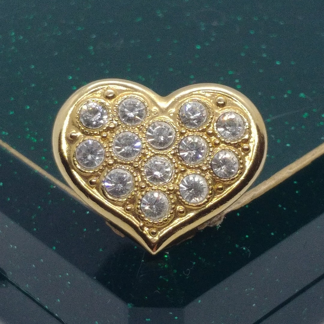 Vintage Heart Brooch Gold Tone With Rhinestones - Etsy
