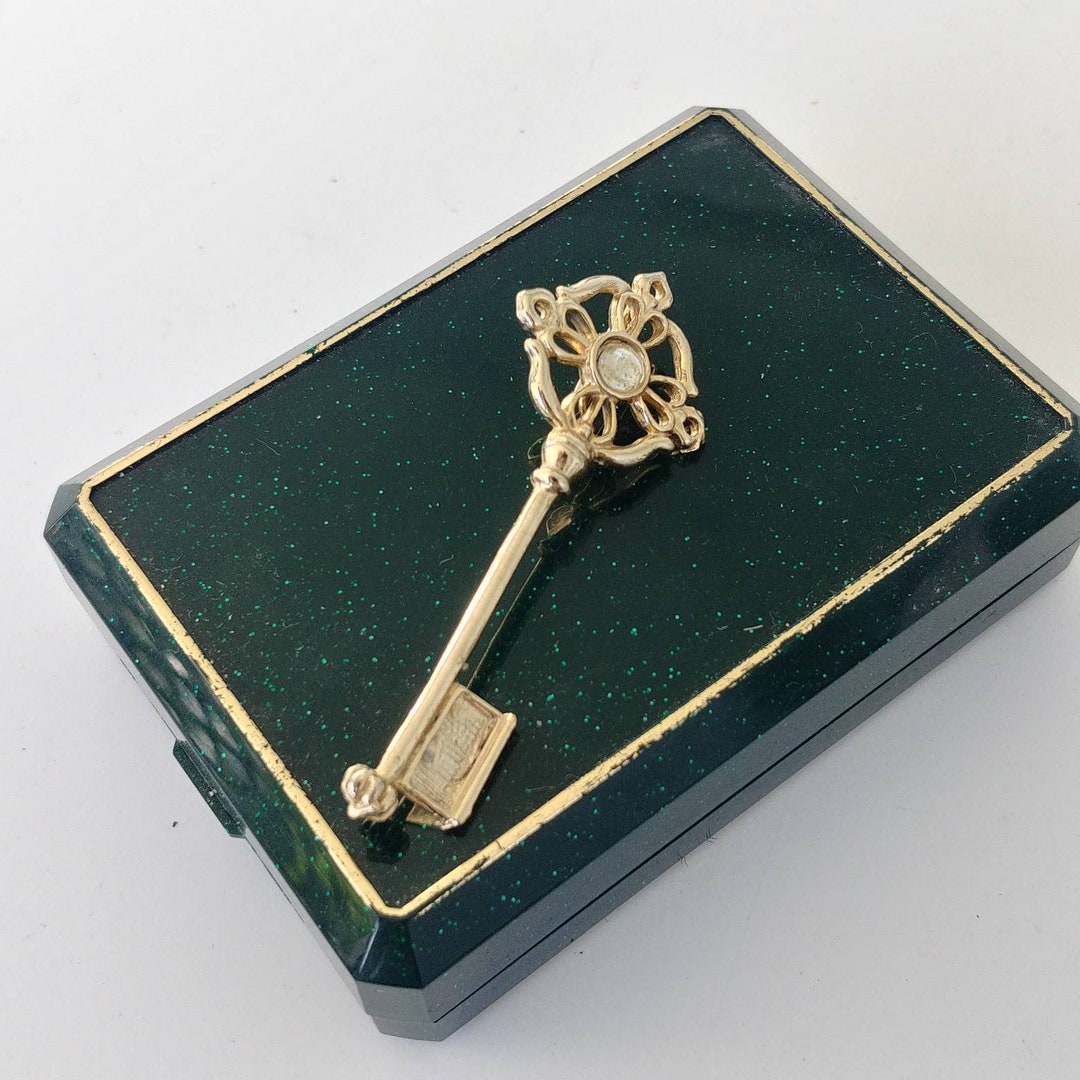 Vintage Golden Key Brooch With Rheinston. - Etsy