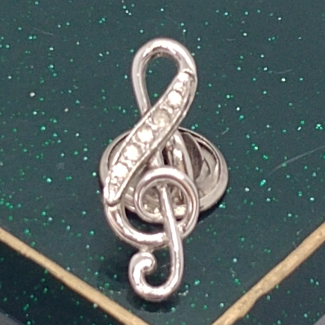 Vintage Musical Treble Clef Brooch/pin Silver Tone With Rhinestones - Etsy
