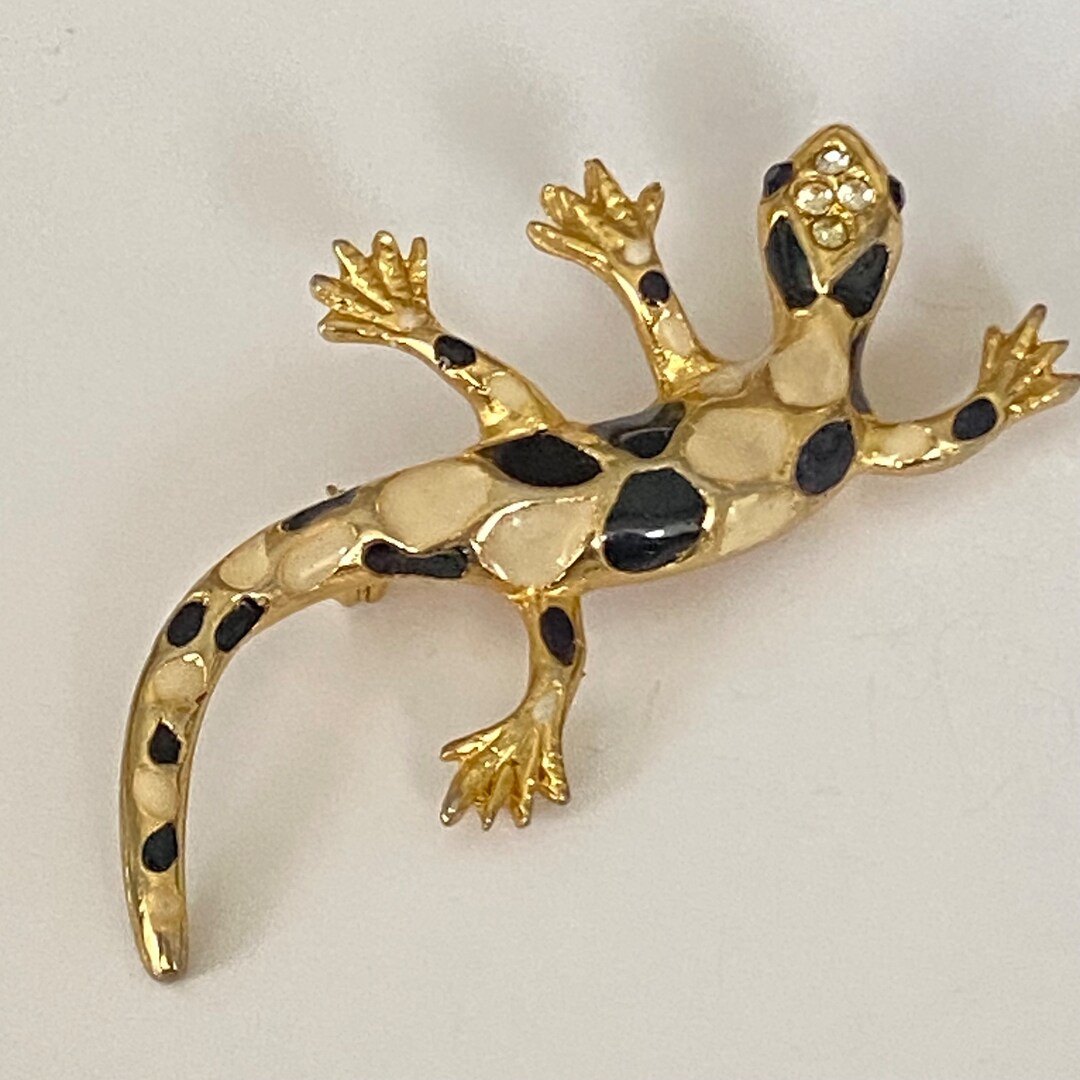 Vintage Salamander/lizard Brooch Black and Gold - Etsy