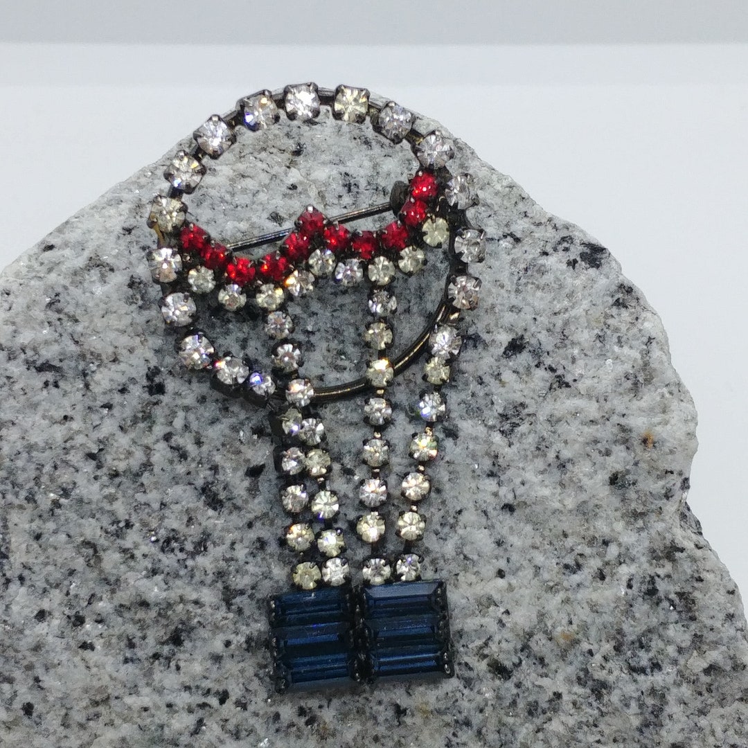 Vintage Hot Air Balloon Brooch: Rhinestones & Red Crystals - Etsy