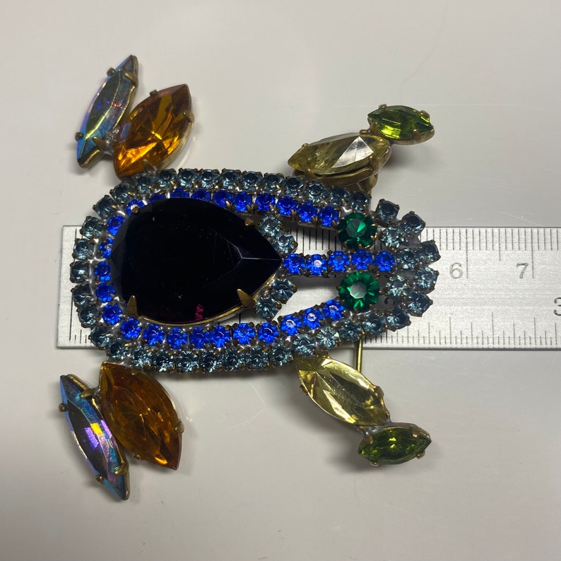 Vintage Large Frog Brooch Gold Tone With Colored Rheinstones - Etsy