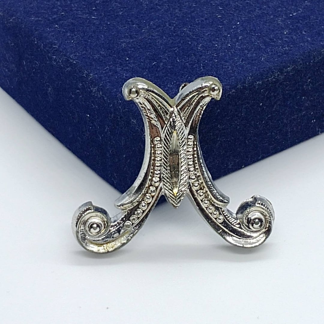 Vintage Brooch Pin Letter M Monogram Name Initial Silver Tone - Etsy