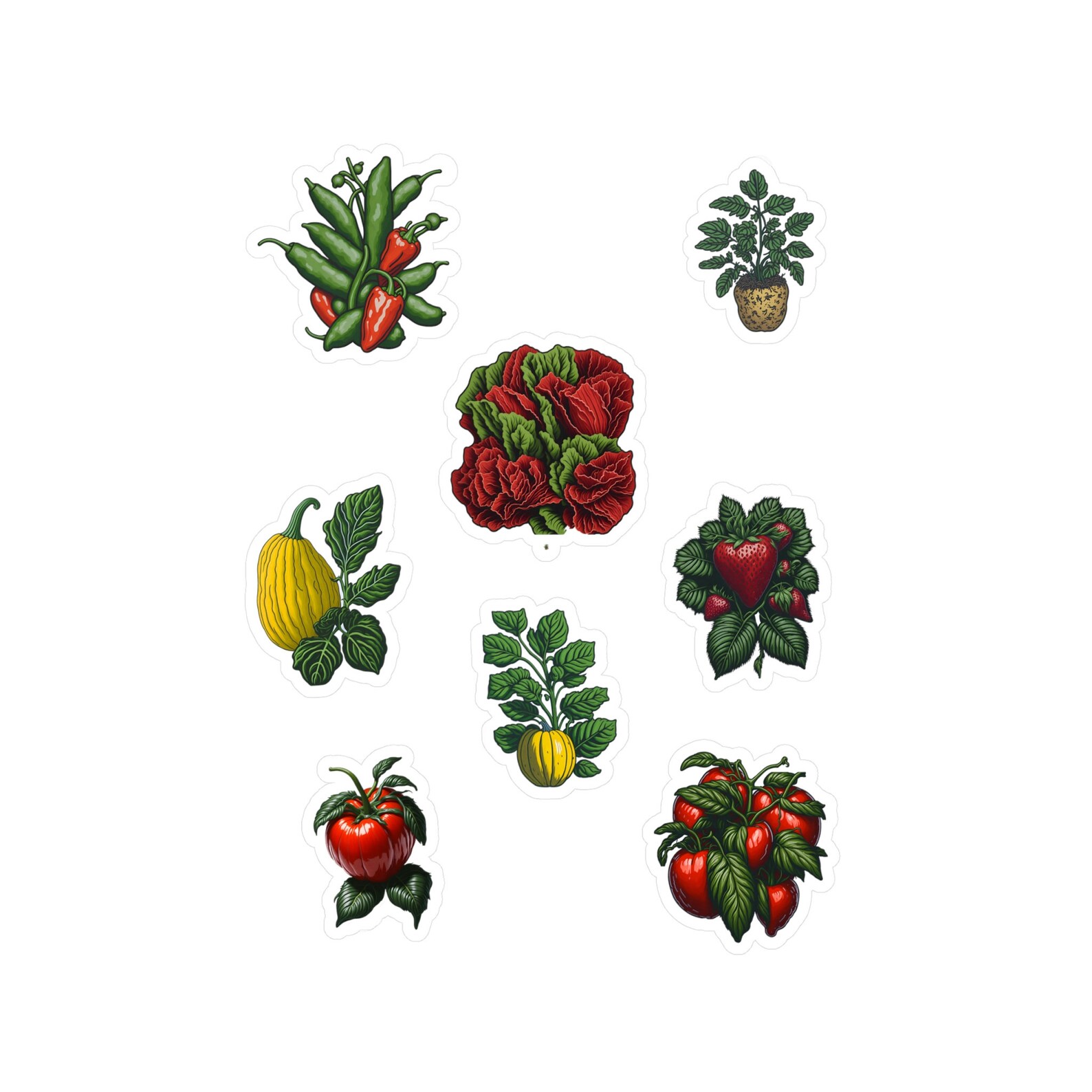Garden Plant Sticker Pack Peppers Potato Red Lettuce Squash Strawberry ...