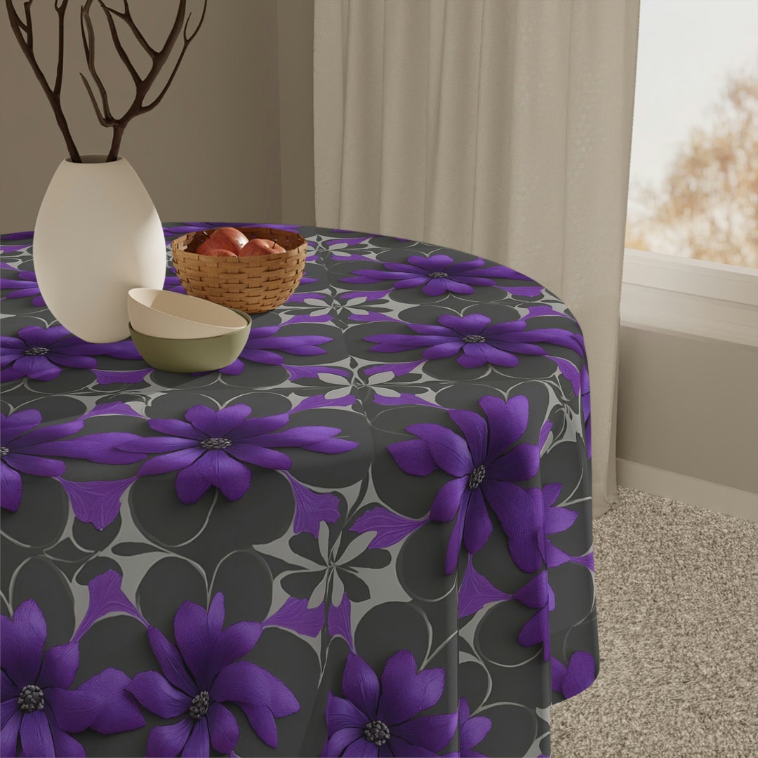 Purple and Gray Tablecloth Flower Patterend Elegant Dining Room ...