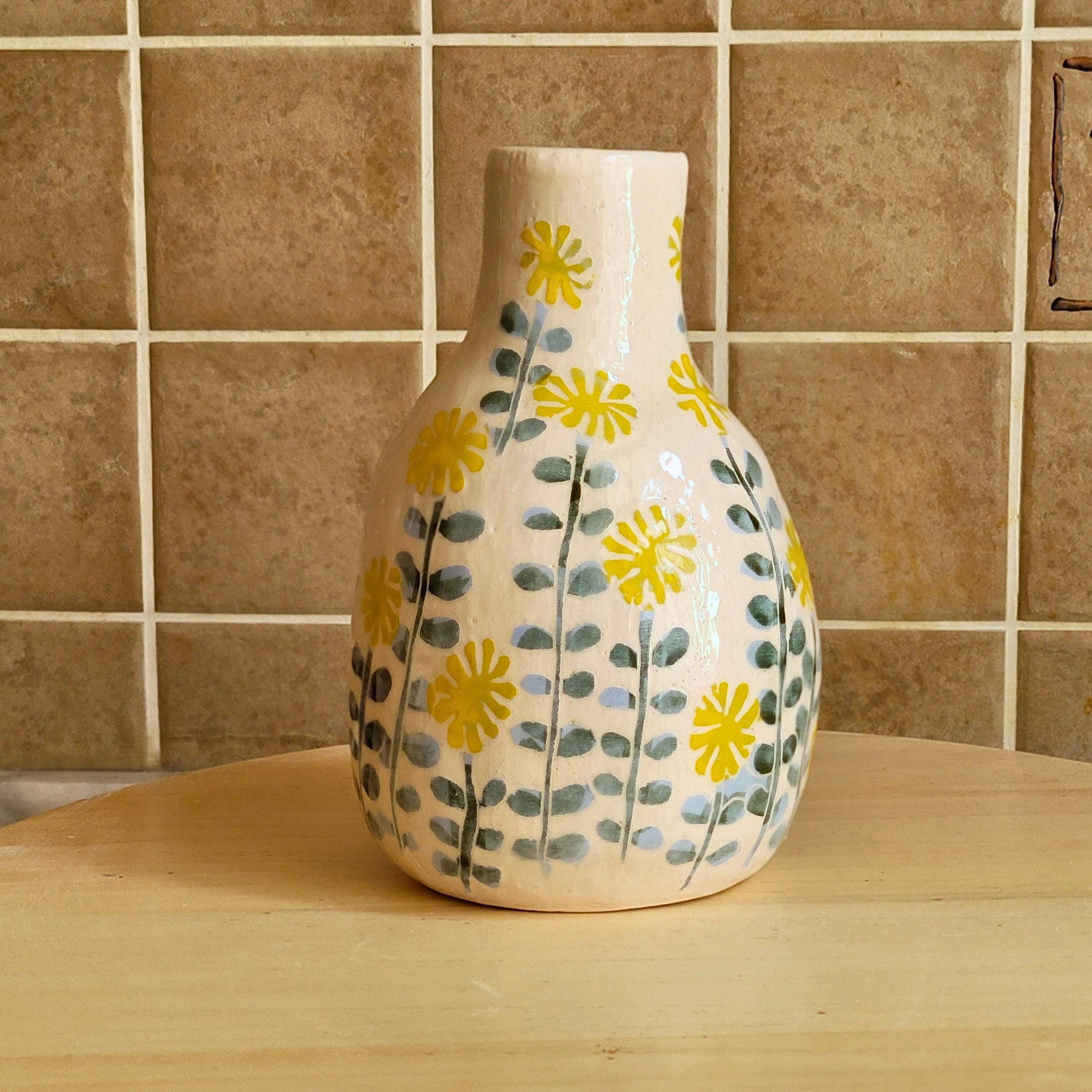 Ceramic Vase With Floral Pattern, Yellow Flower Vase, Luxury Decor ...