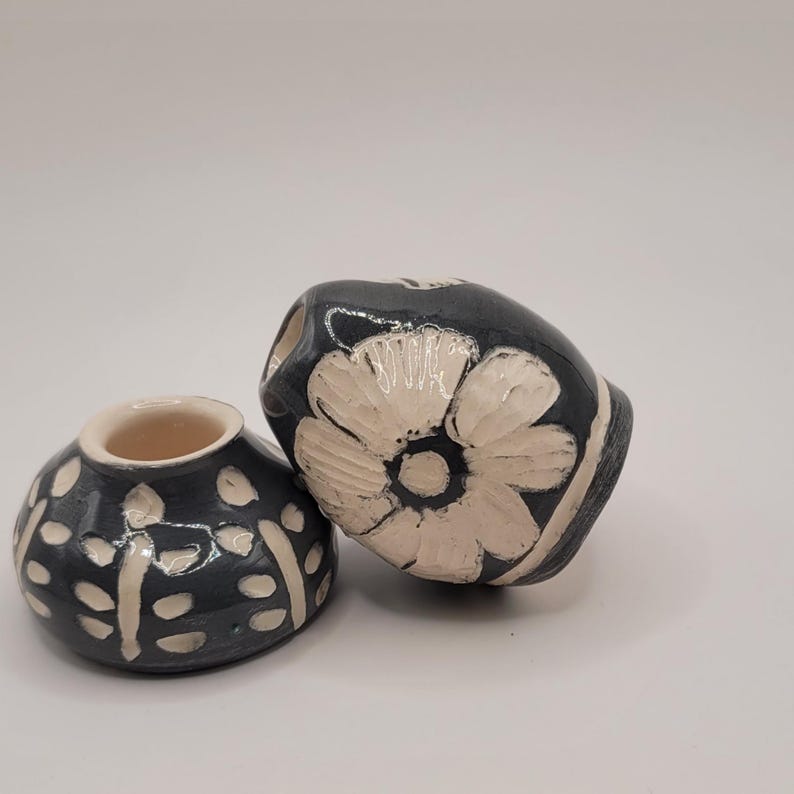 Handmade Mini Vase Set, Sgraffito Flower and Leaf Pattern - Etsy