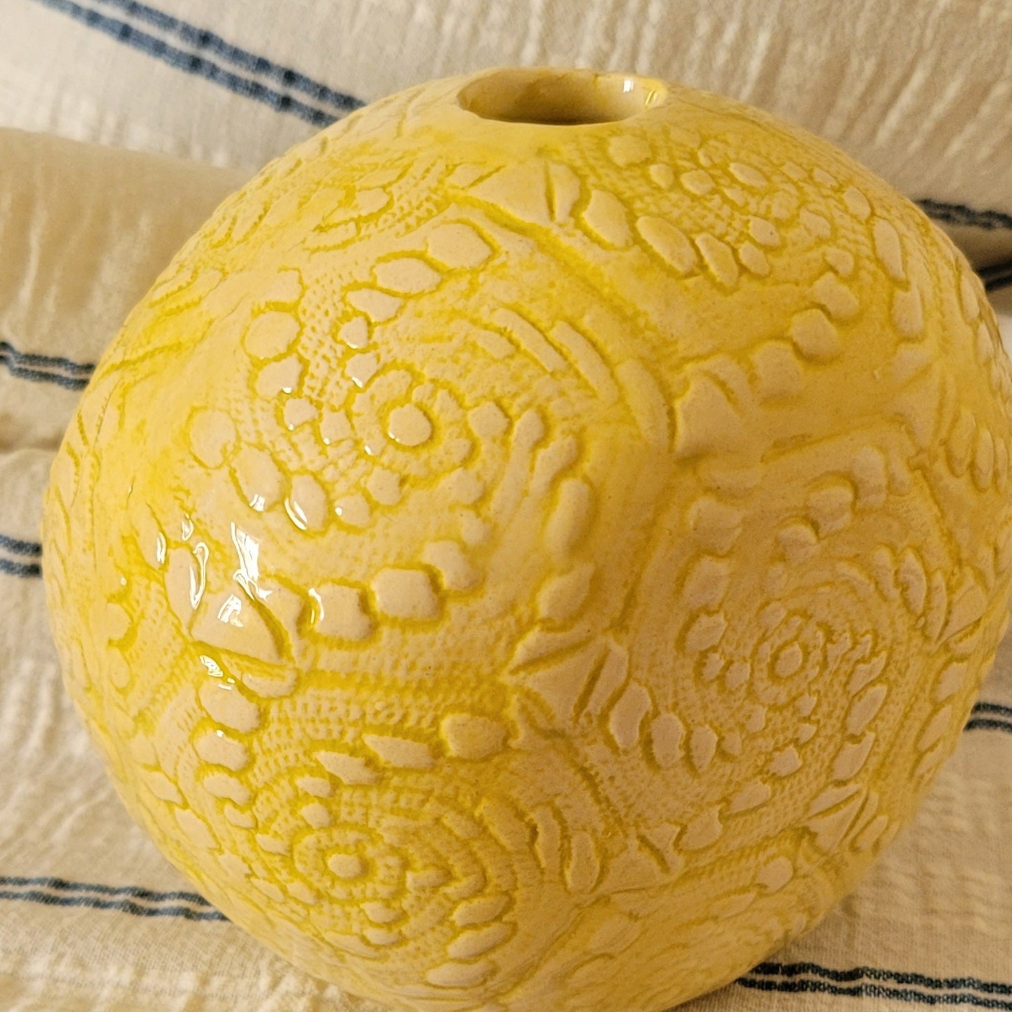 Handmade Yellow Ceramic Vase | Intricate Design | Home Decor | Pottery ...