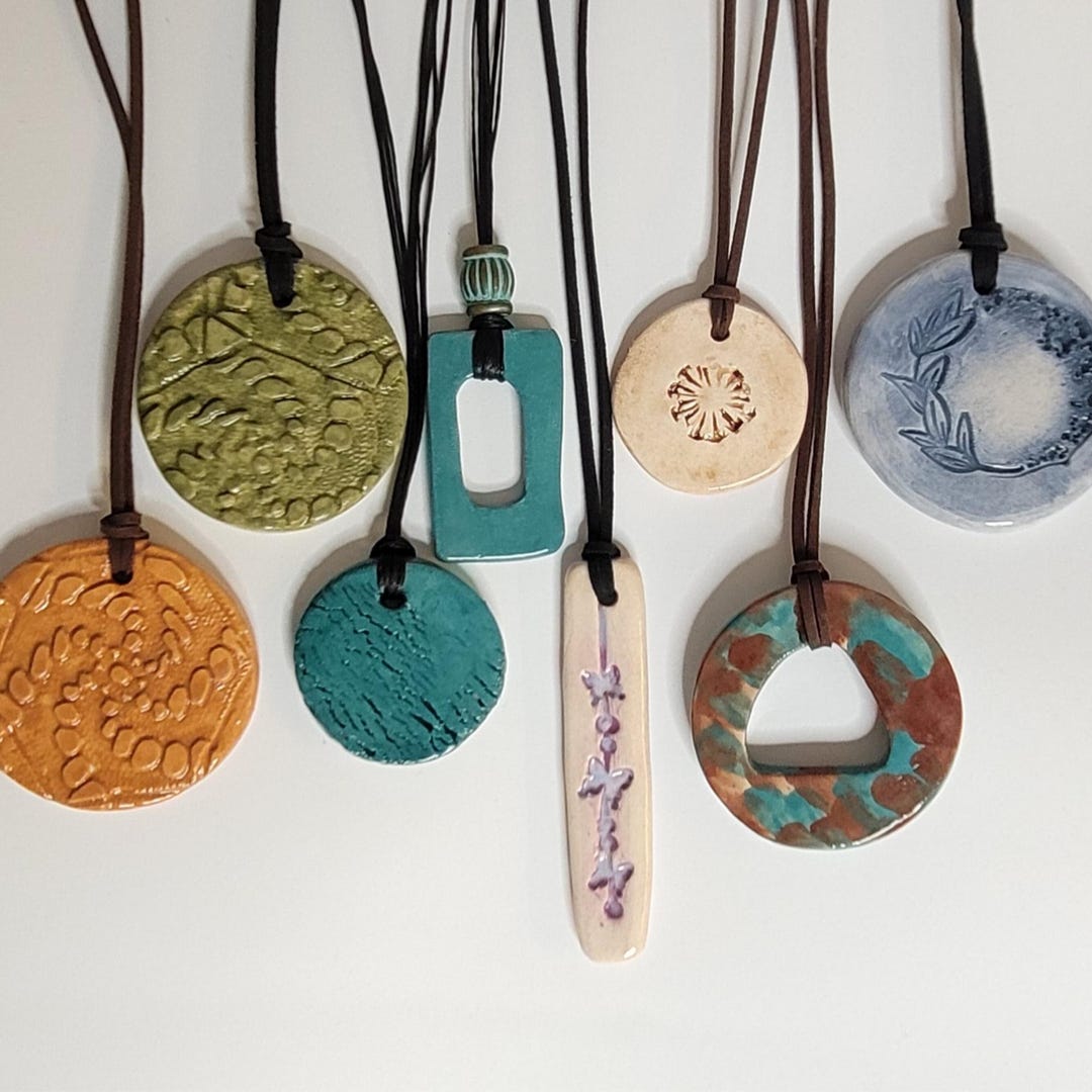 Handmade Ceramic Pendant Necklace: Adjustable Waxed Cord - Etsy