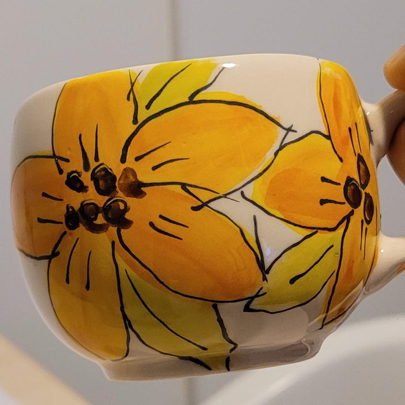Handmade Flower Patterned Ceramic Cup, Special Order Option for Coffee ...