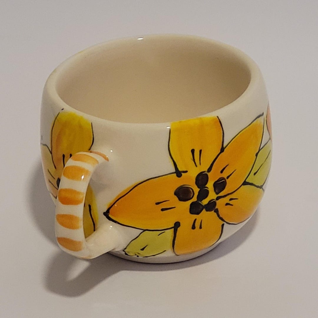 Handmade Flower Patterned Ceramic Cup, Special Order Option for Coffee ...