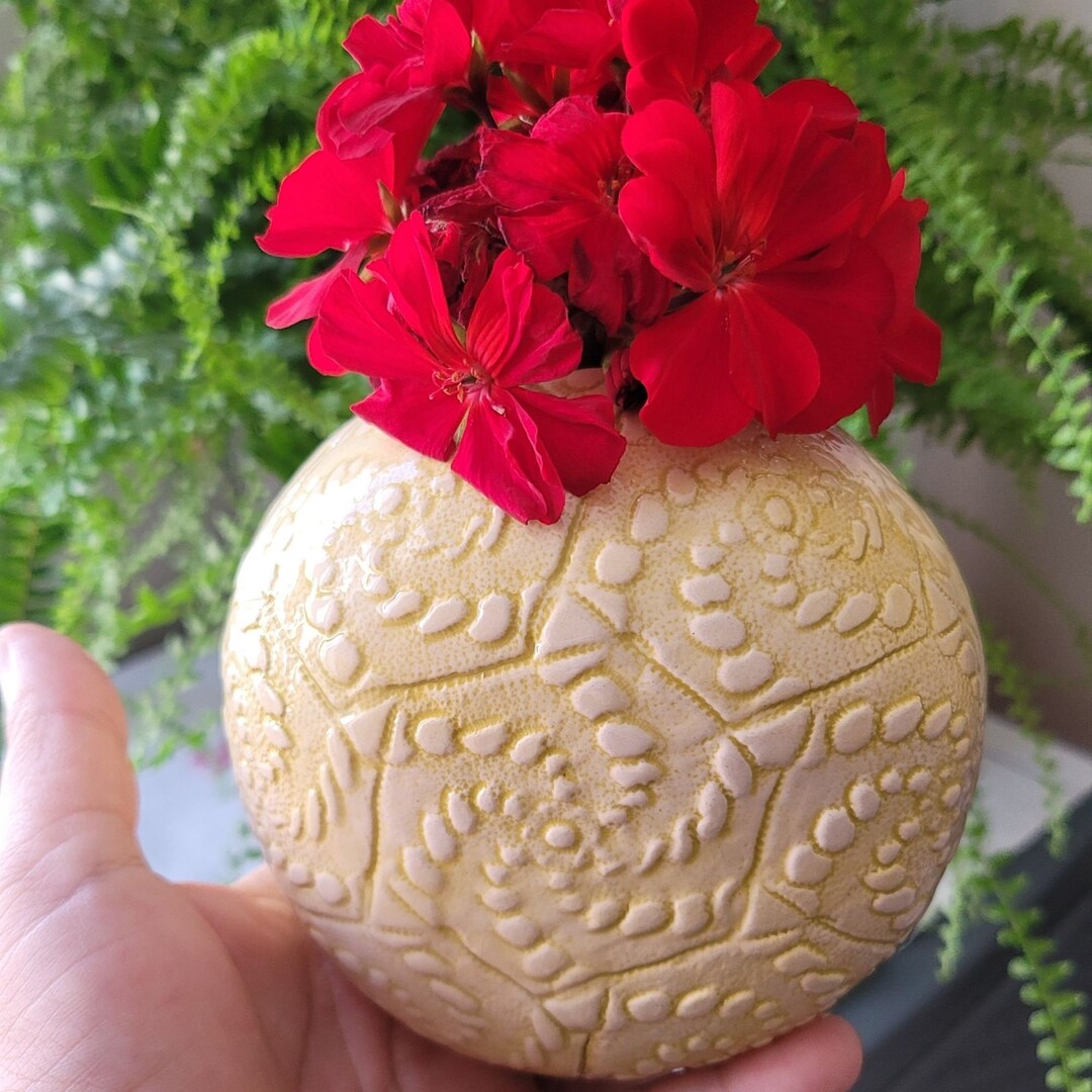 Handmade Yellow Ceramic Vase | Intricate Design | Home Decor | Pottery ...