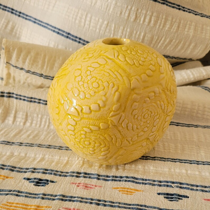 Handmade Yellow Ceramic Vase | Intricate Design | Home Decor | Pottery ...