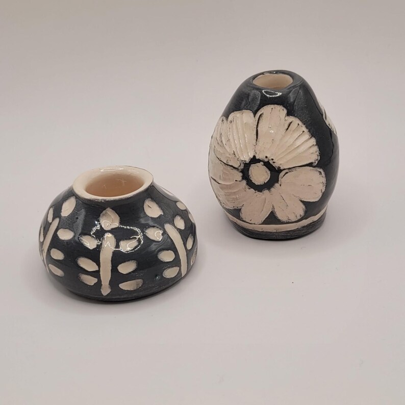 Handmade Mini Vase Set, Sgraffito Flower and Leaf Pattern - Etsy