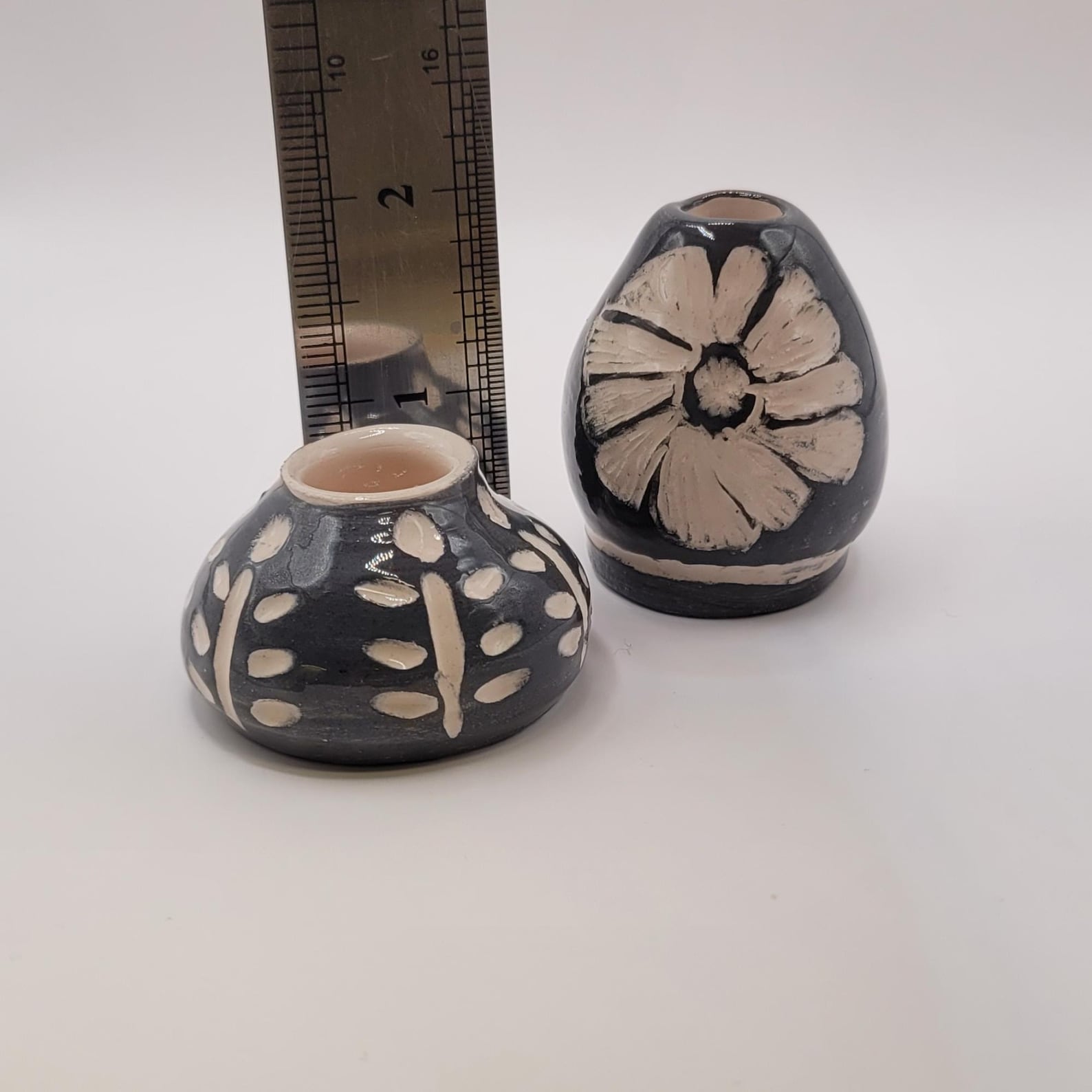 Handmade Mini Vase Set, Sgraffito Flower and Leaf Pattern - Etsy