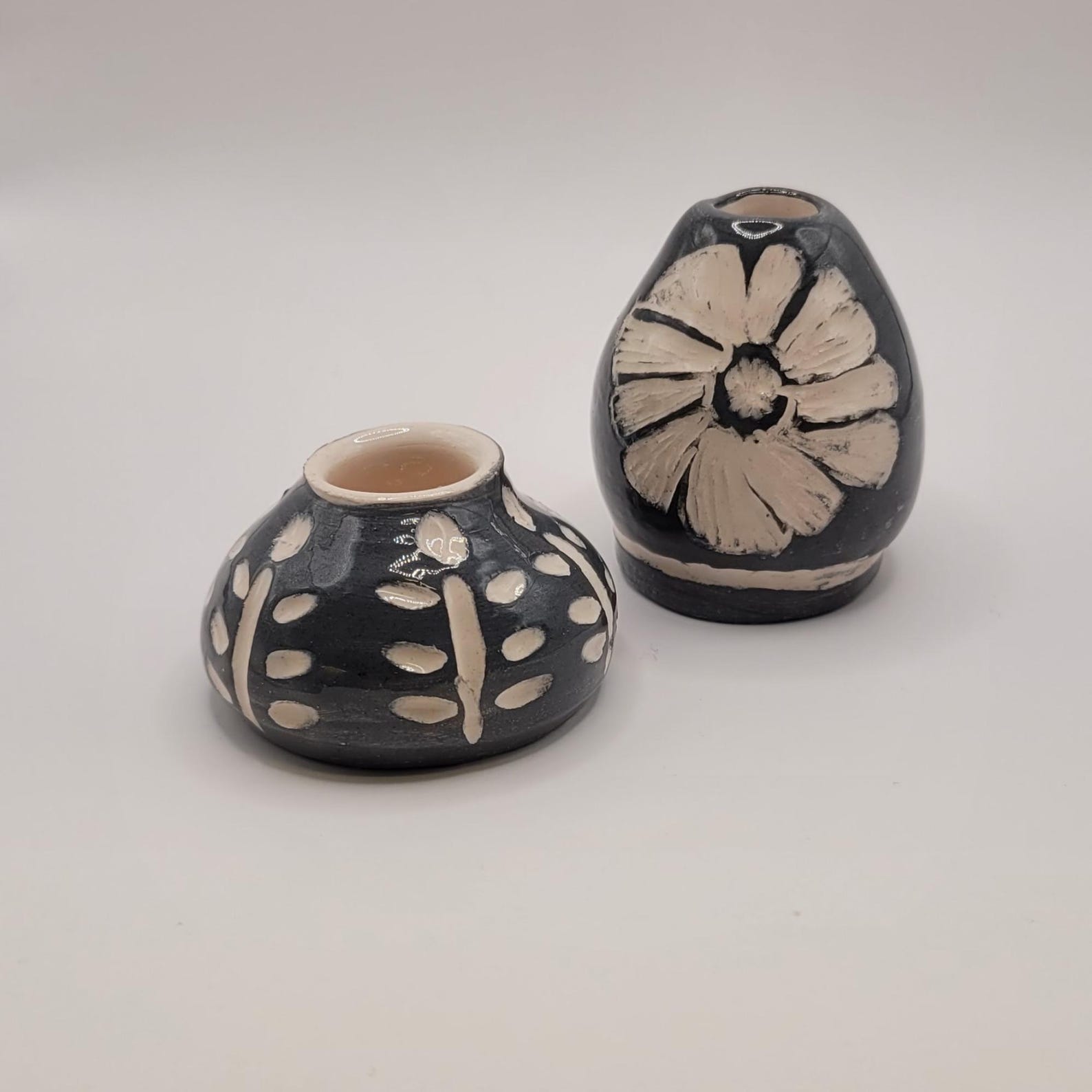 Handmade Mini Vase Set, Sgraffito Flower and Leaf Pattern - Etsy