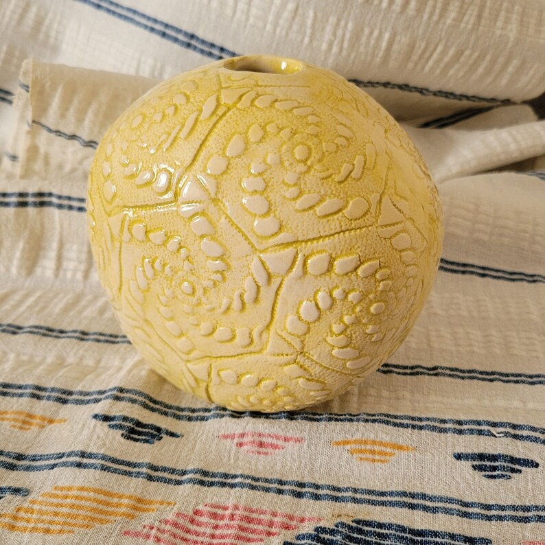 Handmade Yellow Ceramic Vase | Intricate Design | Home Decor | Pottery ...