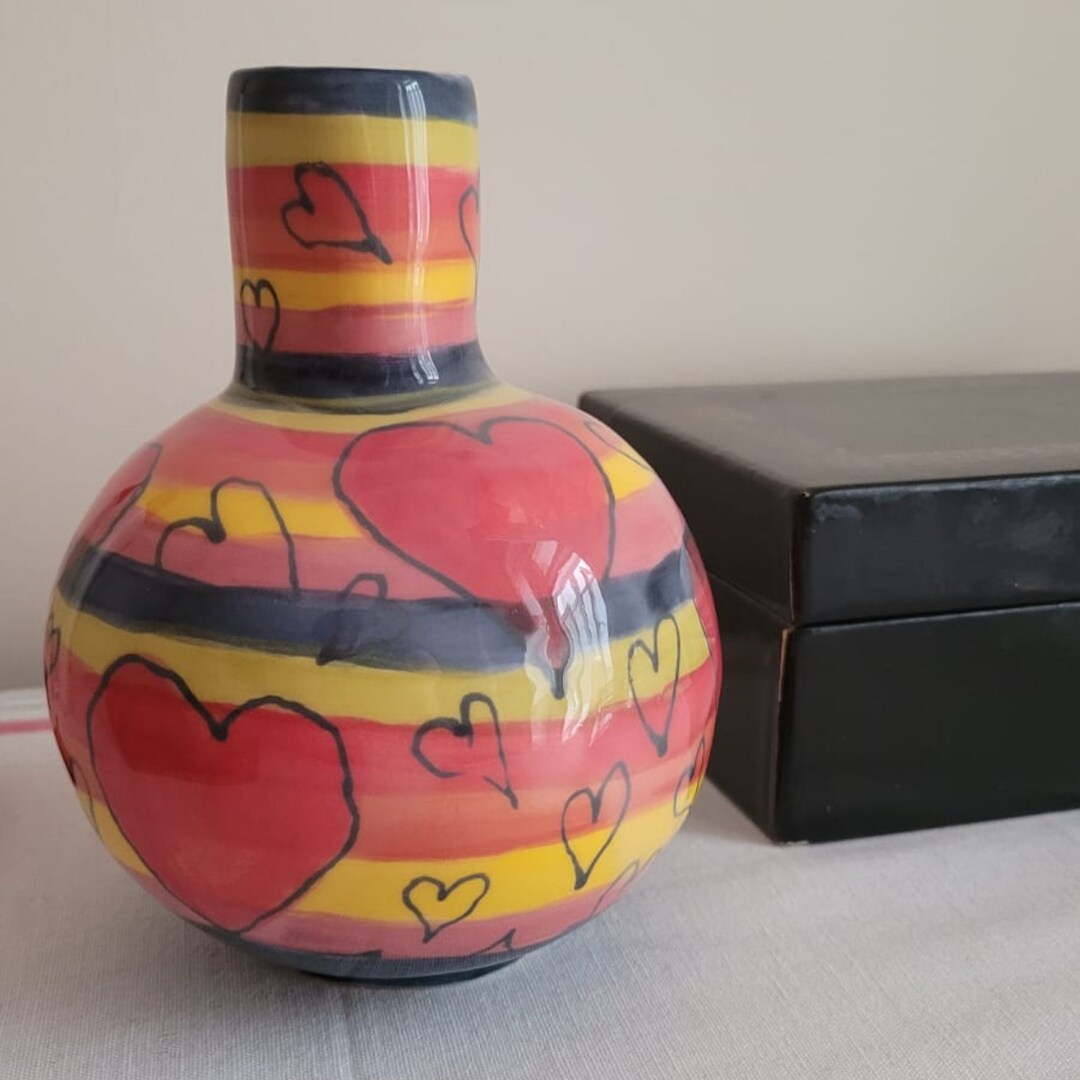 Handmade Ceramic Vase With Heart Designs Valentine's Day Gift Pottery ...