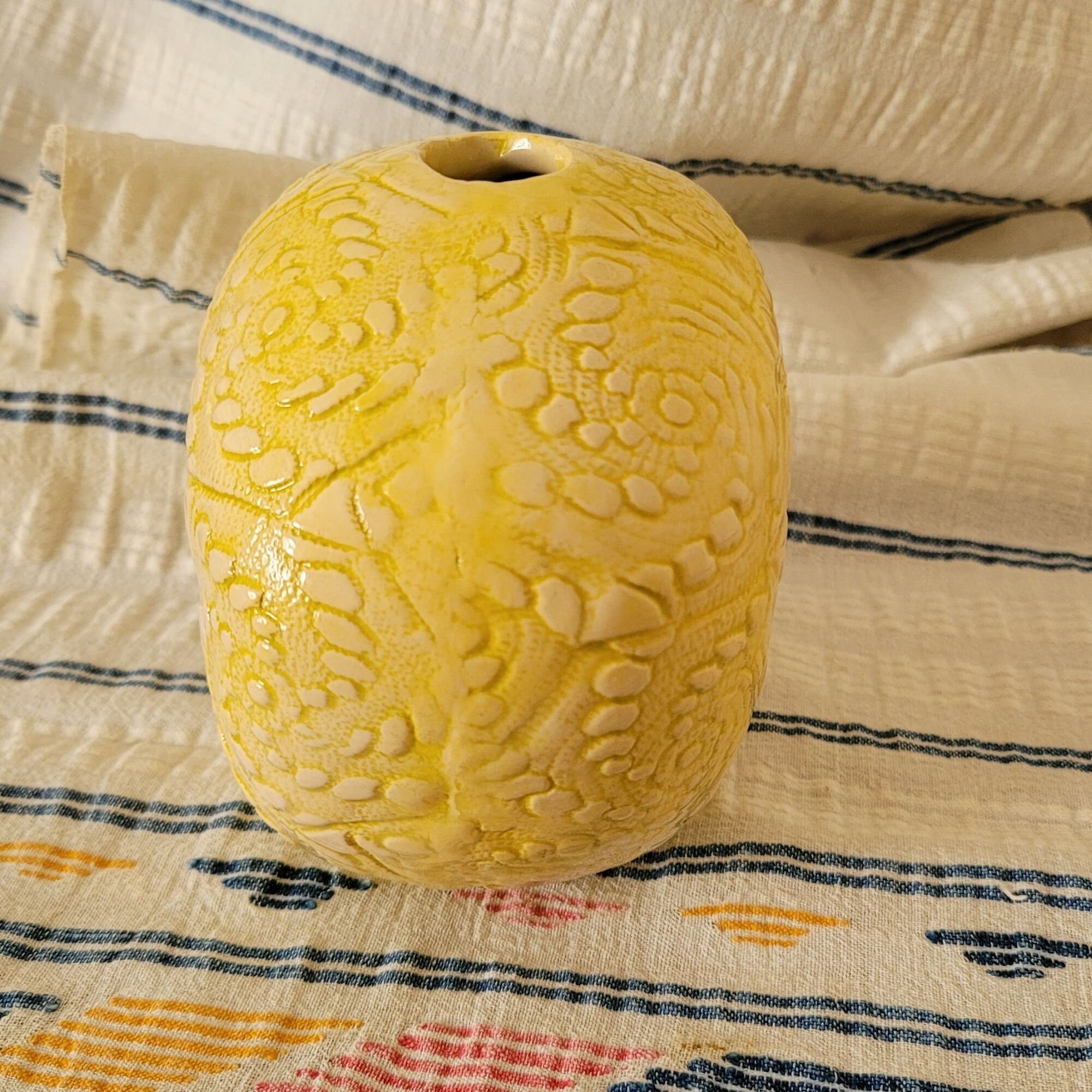 Handmade Yellow Ceramic Vase | Intricate Design | Home Decor | Pottery ...