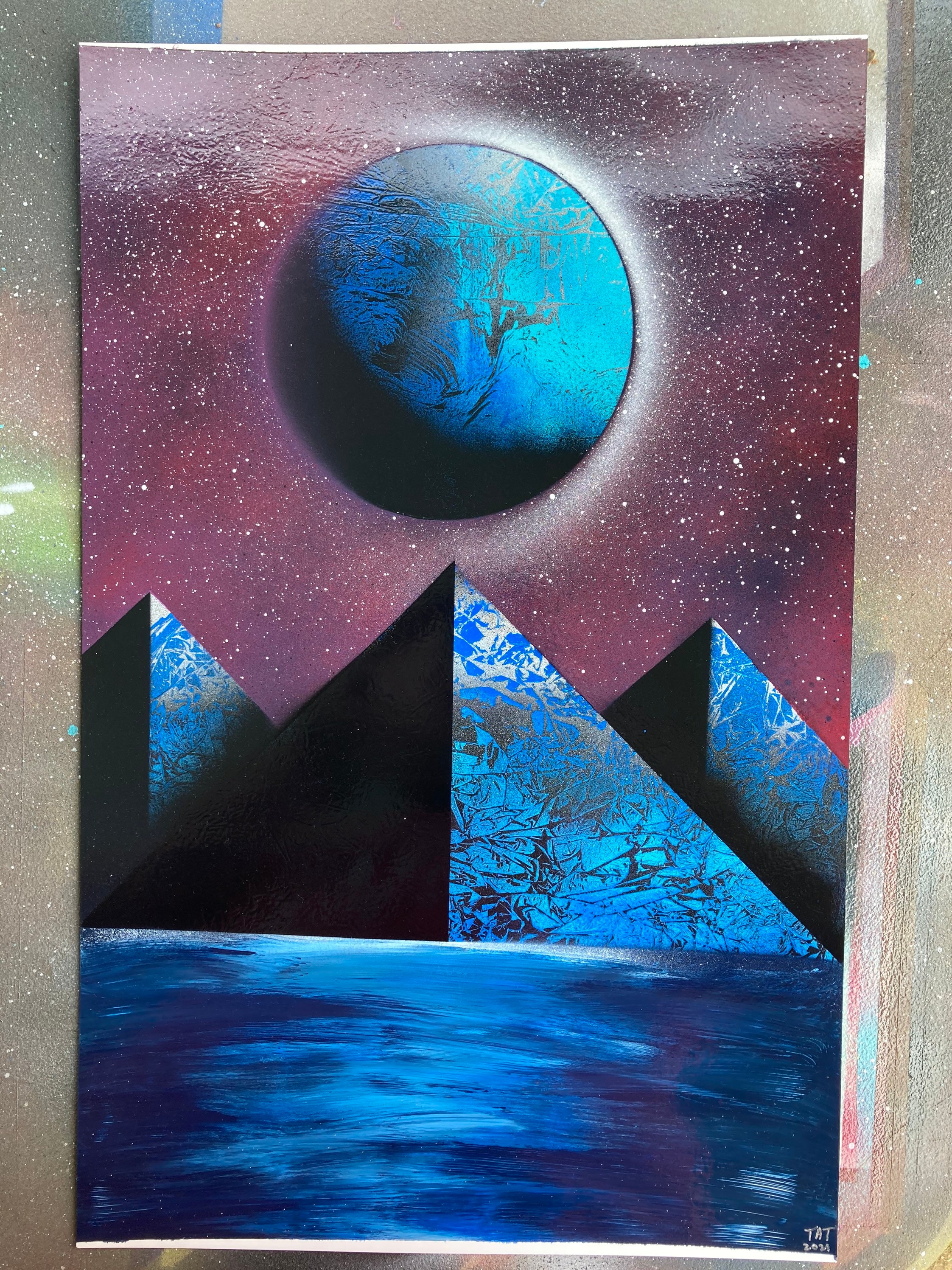 14x22 Pyramid Galaxy Spray painting | Etsy