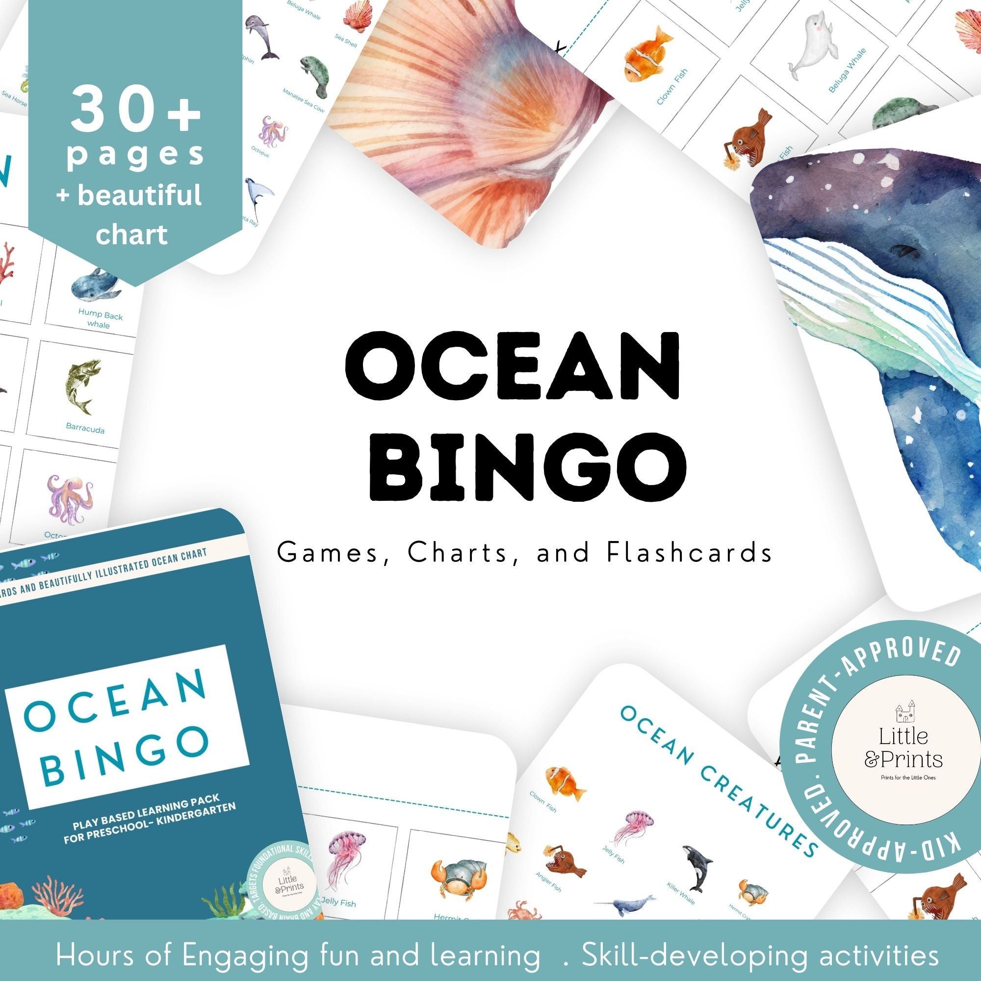 Ocean Bingo Activity for Preschoolers Sea Animals Flash Cards Ocean ...