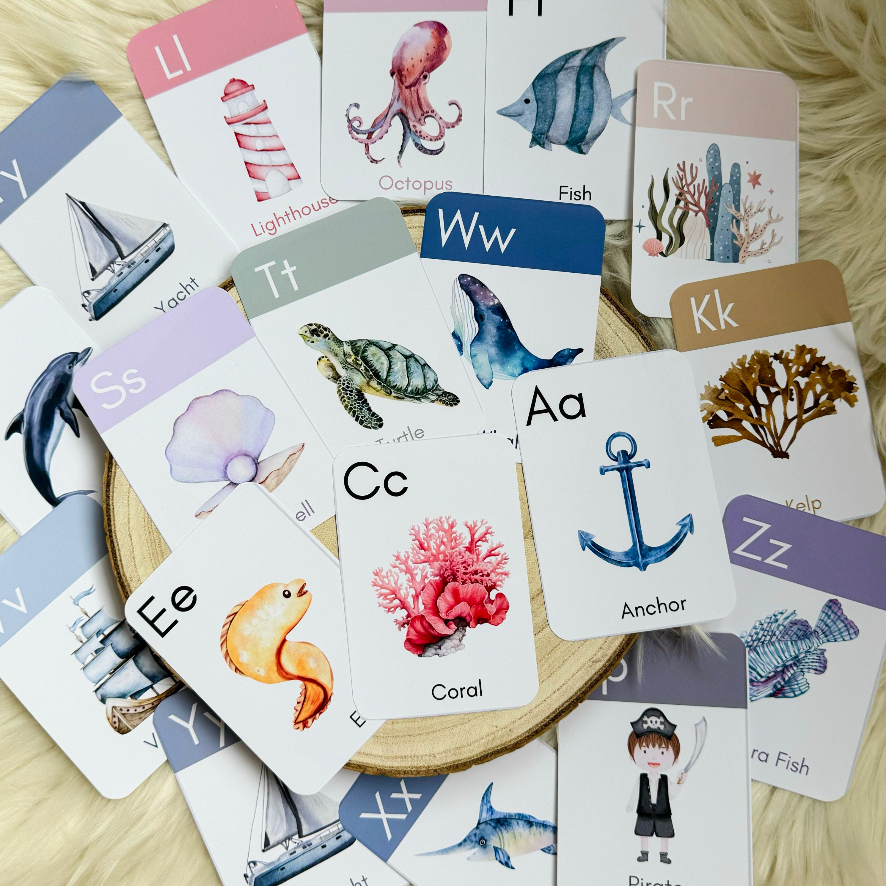 Ocean Animal ALPHABET Flashcards Sea Animals Cards Ocean Animals Chart ...