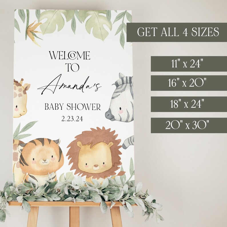 Safari Themed Baby Shower Welcome Sign Tropical Theme Editable Birthday ...