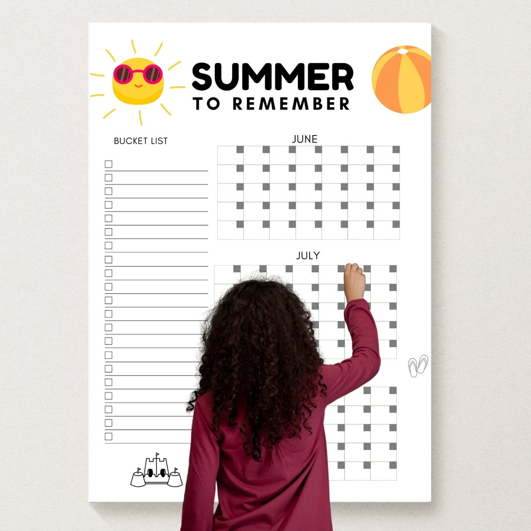 Summer Bucket List Calendar Giant Activity Organizer Chart Big Family ...