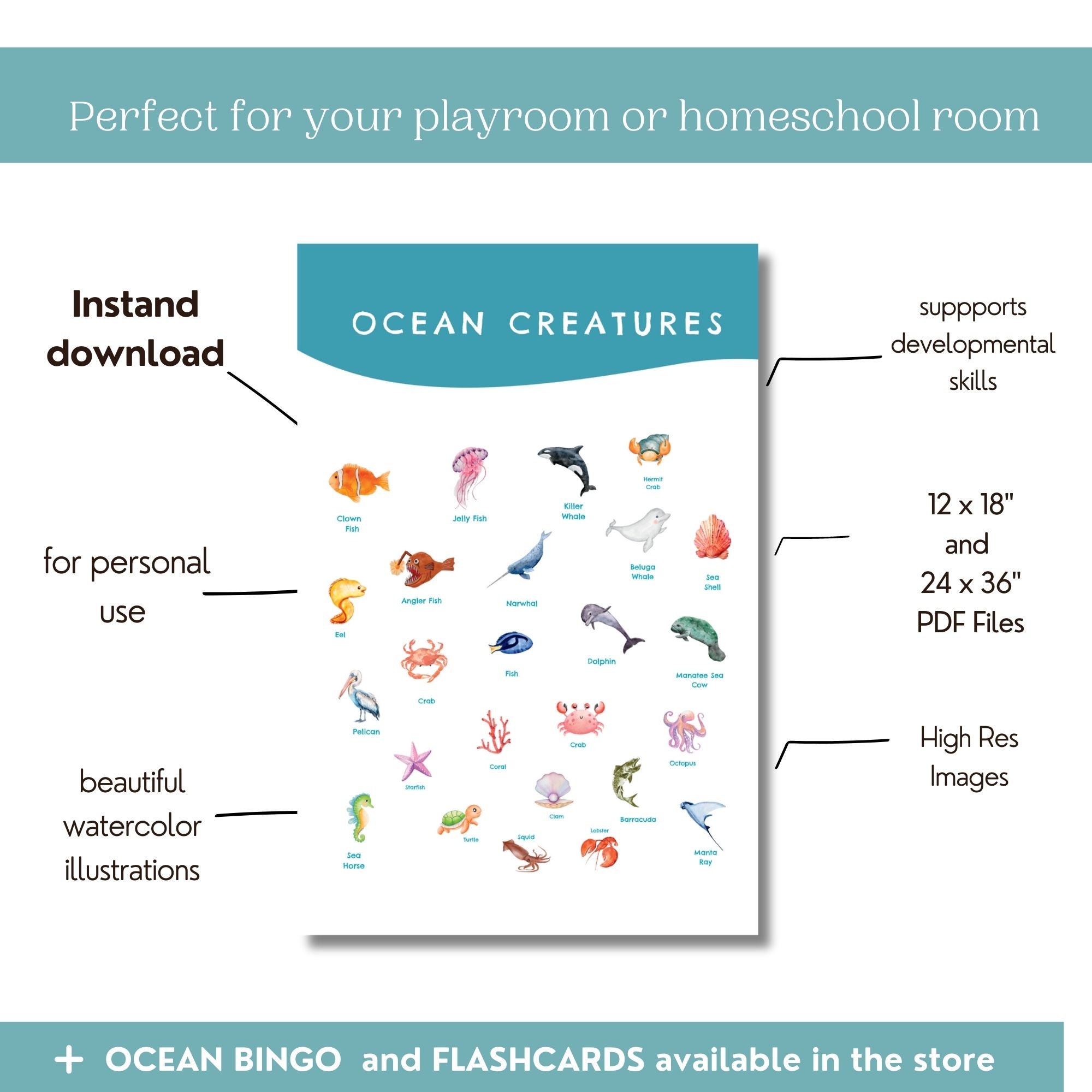 Ocean Poster Sea Animals Posters Ocean Animals Chart Preschool Games ...