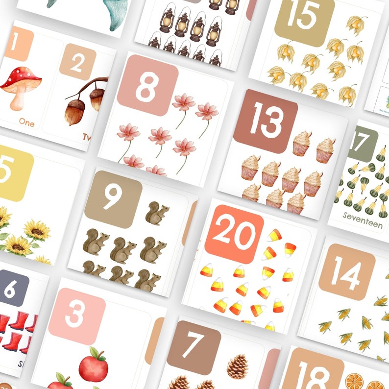 Fall Themed Number Flashcards Preschoolers Counting Activity Number ...