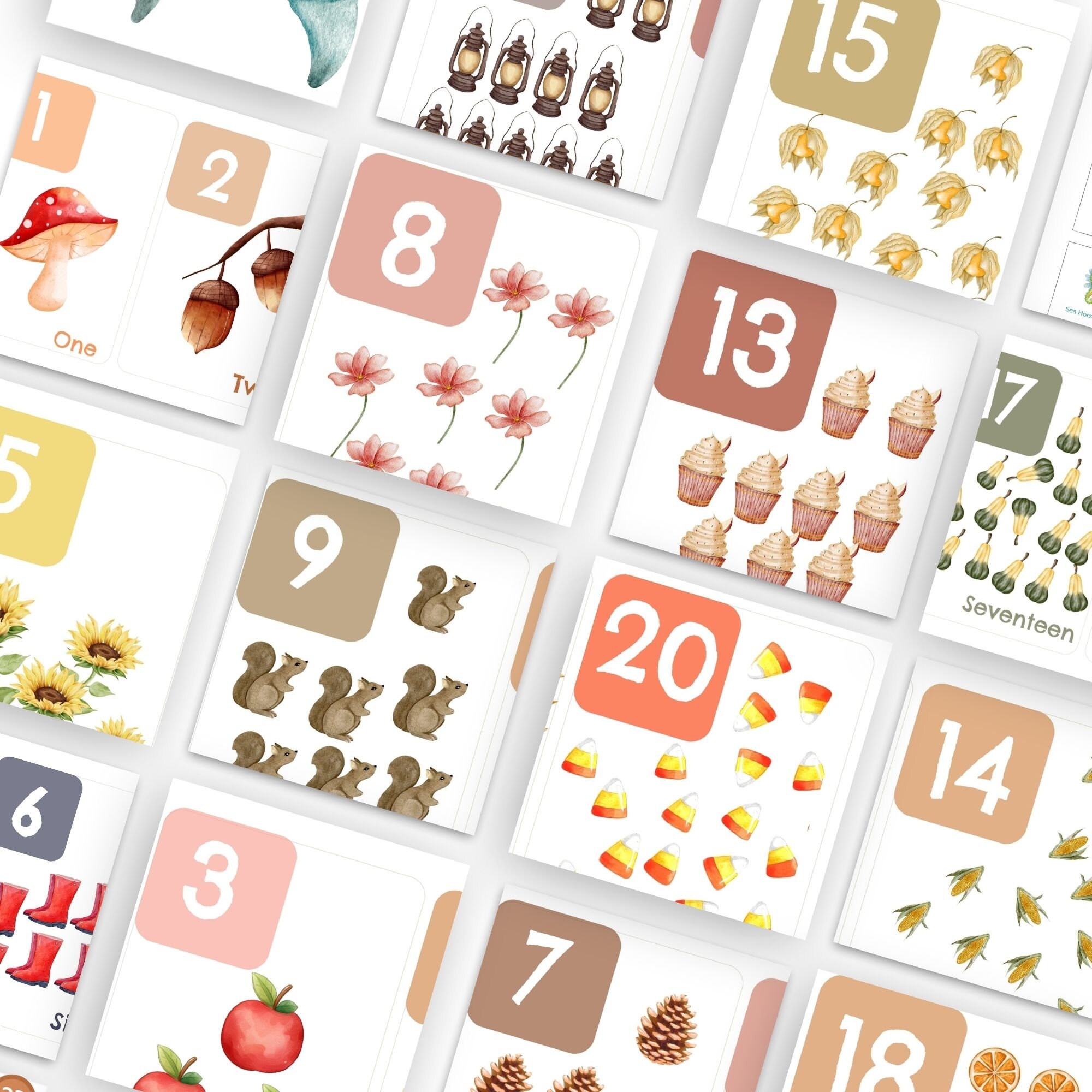 Fall Themed Number Flashcards Preschoolers Counting Activity Number ...