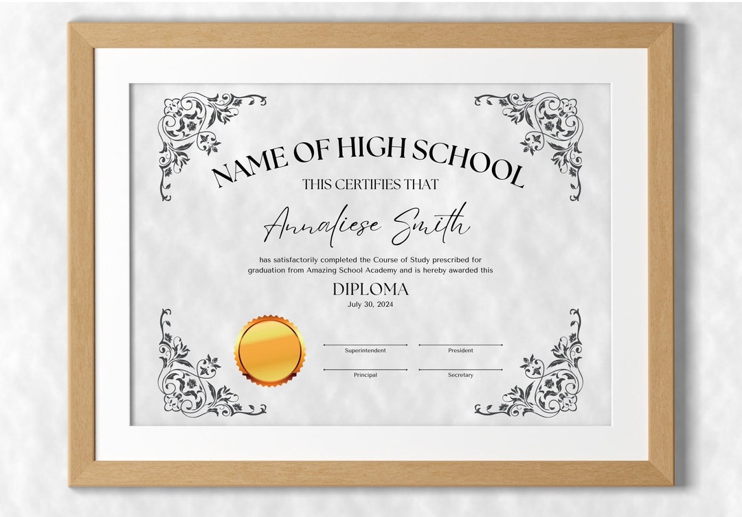 High School Diploma Home School Customized Certificate 2023 Grad ...