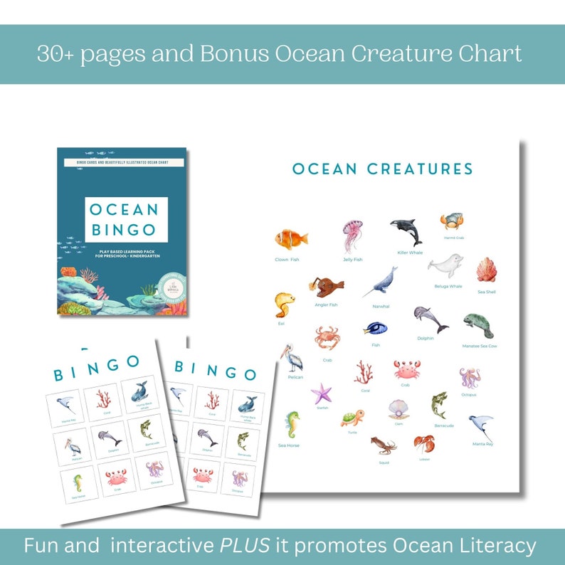 Ocean Bingo Activity for Preschoolers Sea Animals Flash Cards Ocean ...