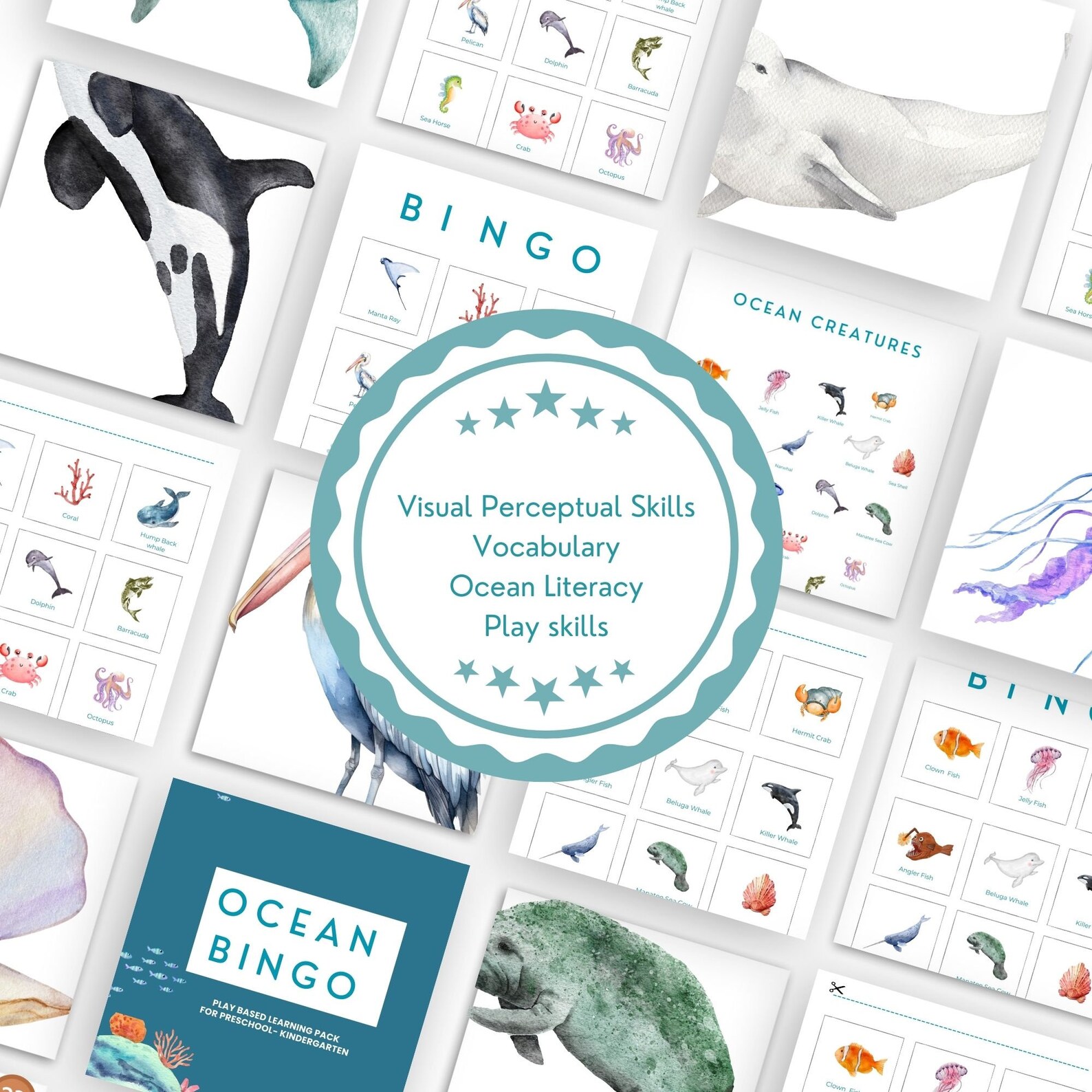 Ocean Animal ALPHABET Flashcards Sea Animals Cards Ocean Animals Chart ...