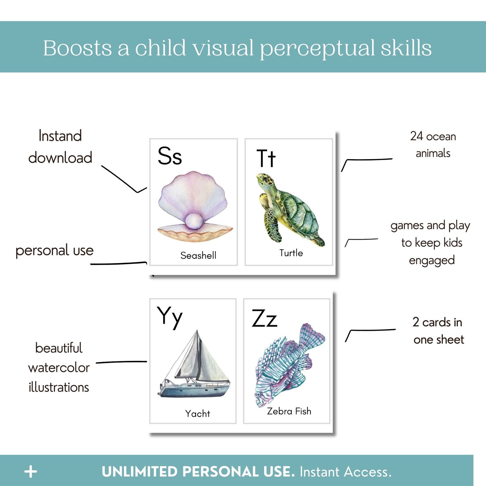 Ocean Animal ALPHABET Flashcards Sea Animals Cards Ocean Animals Chart ...