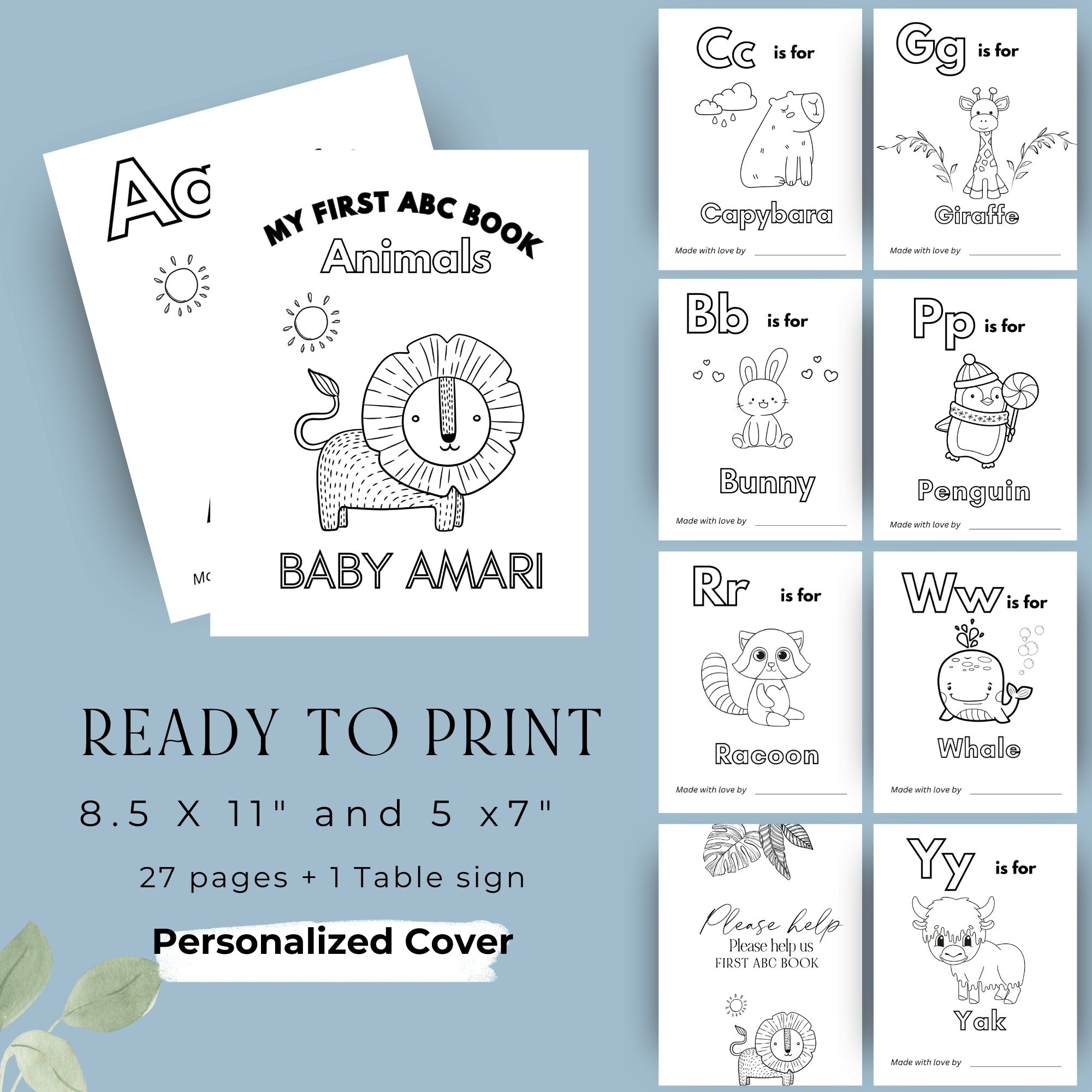 My First ABC Book Printable Baby Shower Game First Birthday Animal ...